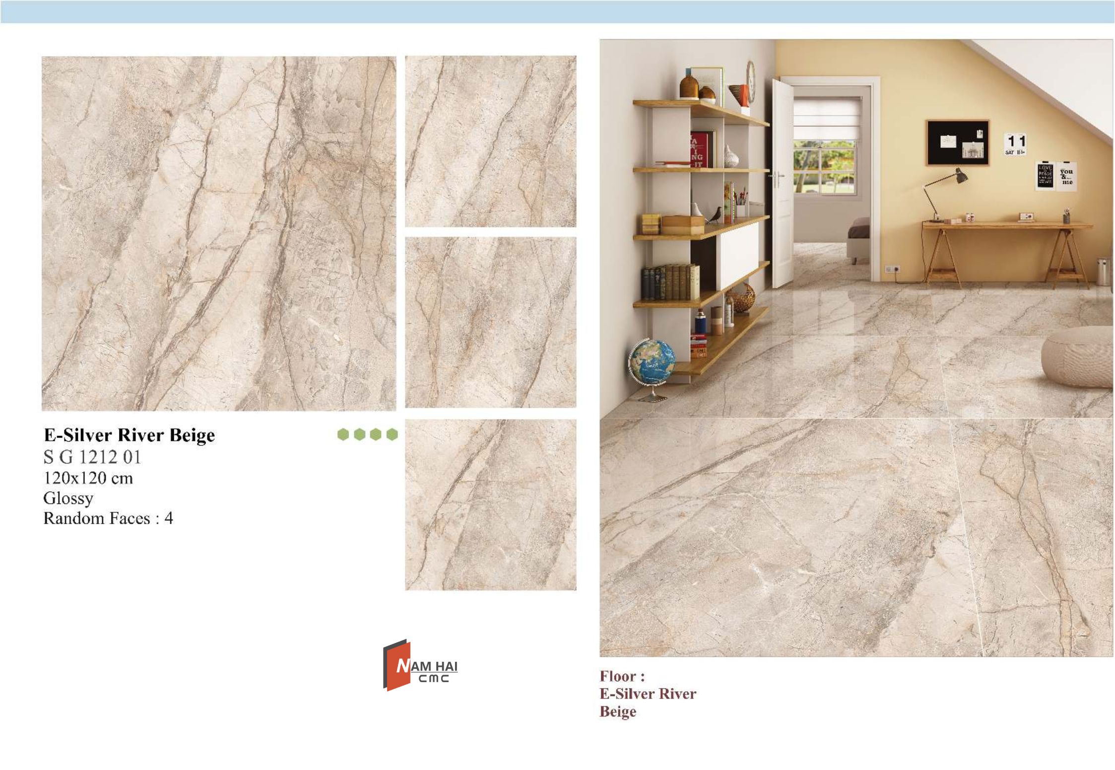 Gạch Ấn Độ Sunhearrt 1200 x 1200 - Silver River Beige SG 1212 01 - VLXD Nam Hải