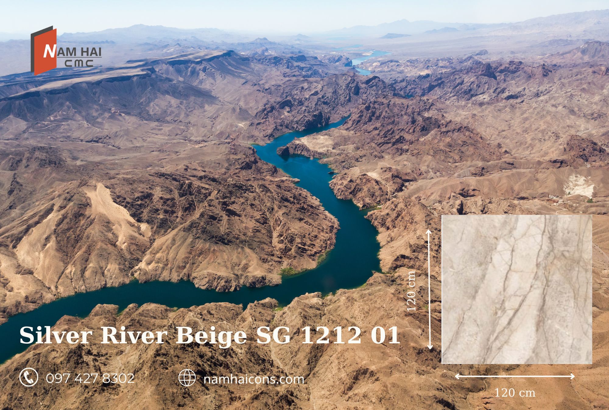 Gạch Ấn Độ Sunhearrt 1200 x 1200 - Silver River Beige SG 1212 01 - VLXD Nam Hải